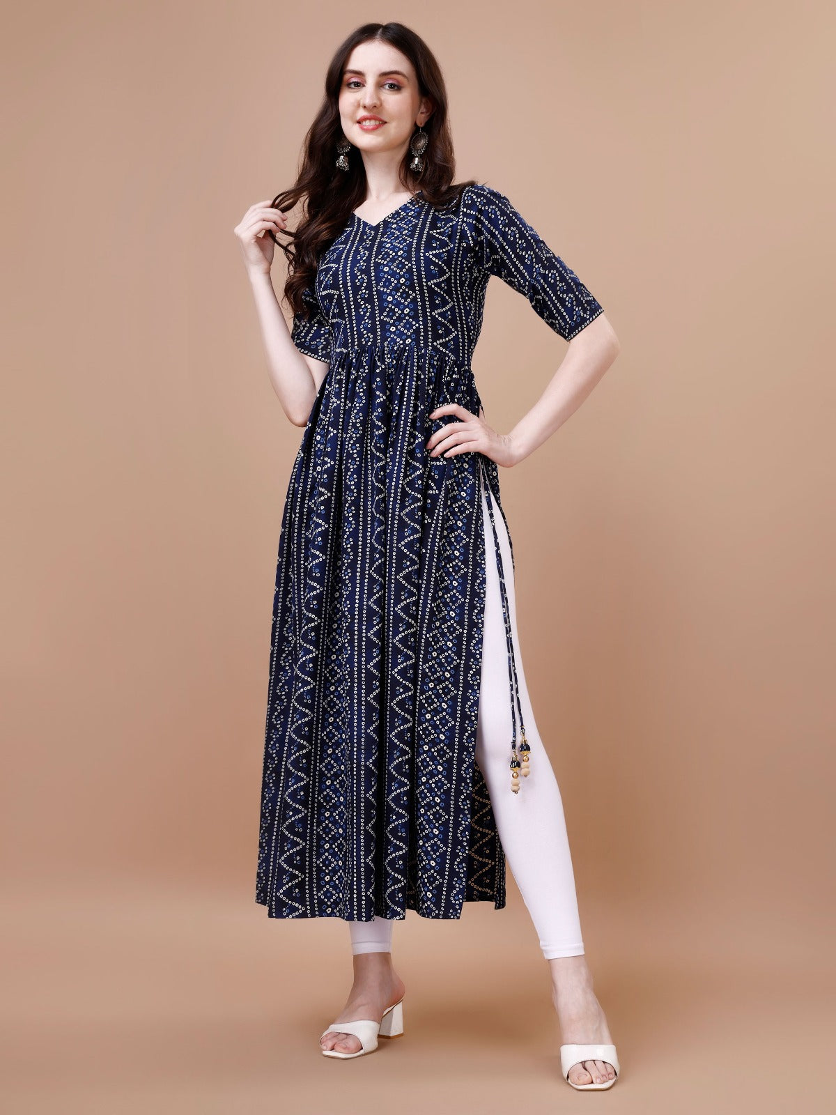 Bandhani Print Rayon Kurti For Summer Wear In Blue Color – Kapda Design