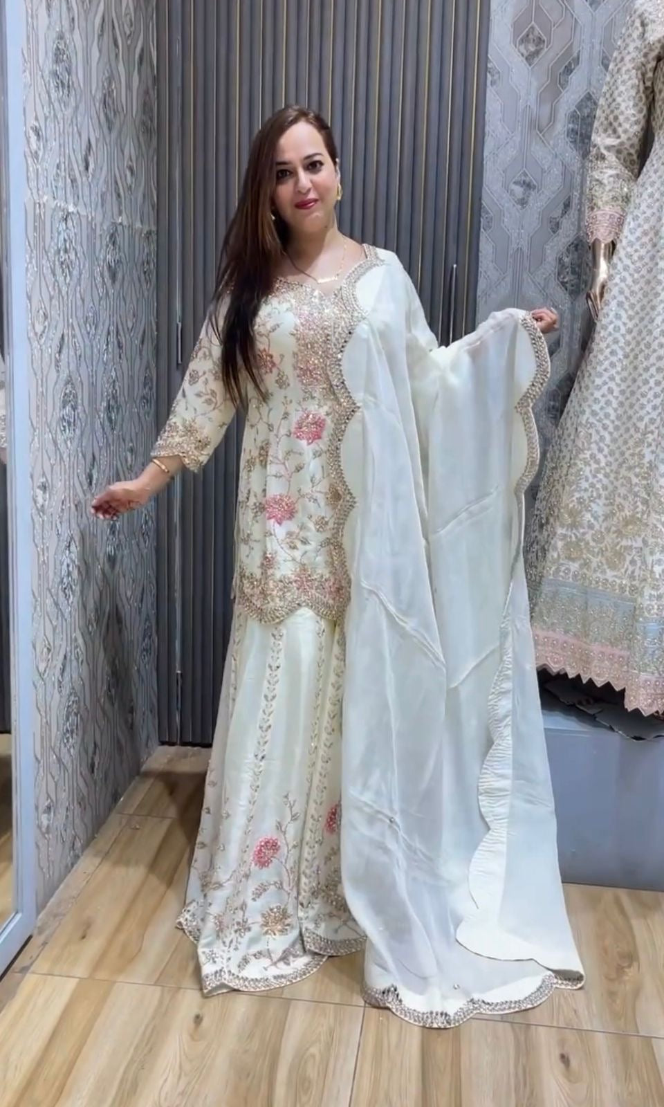 White Color Beautiful Plazo Suit In Chinon FAbric – Kapda Design
