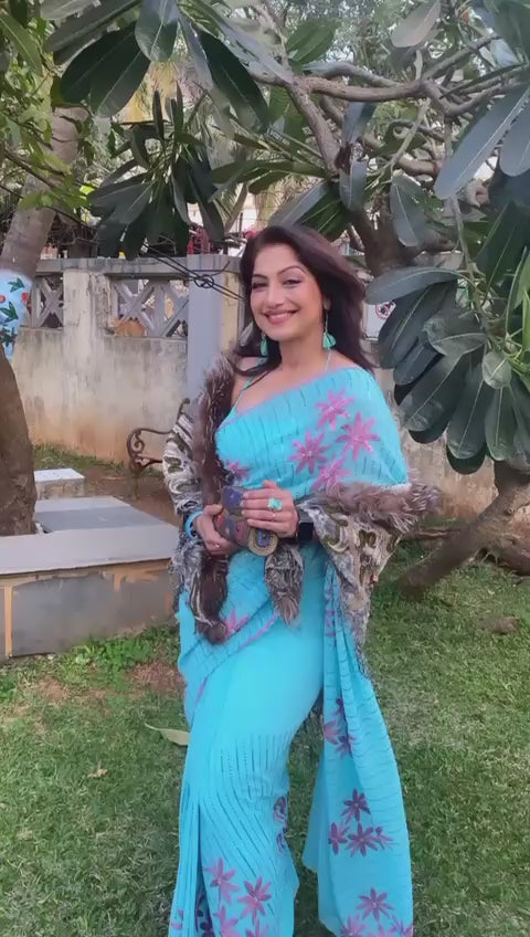 Saree Sky Blue Color Beautiful For Reception Function – Kapda Design